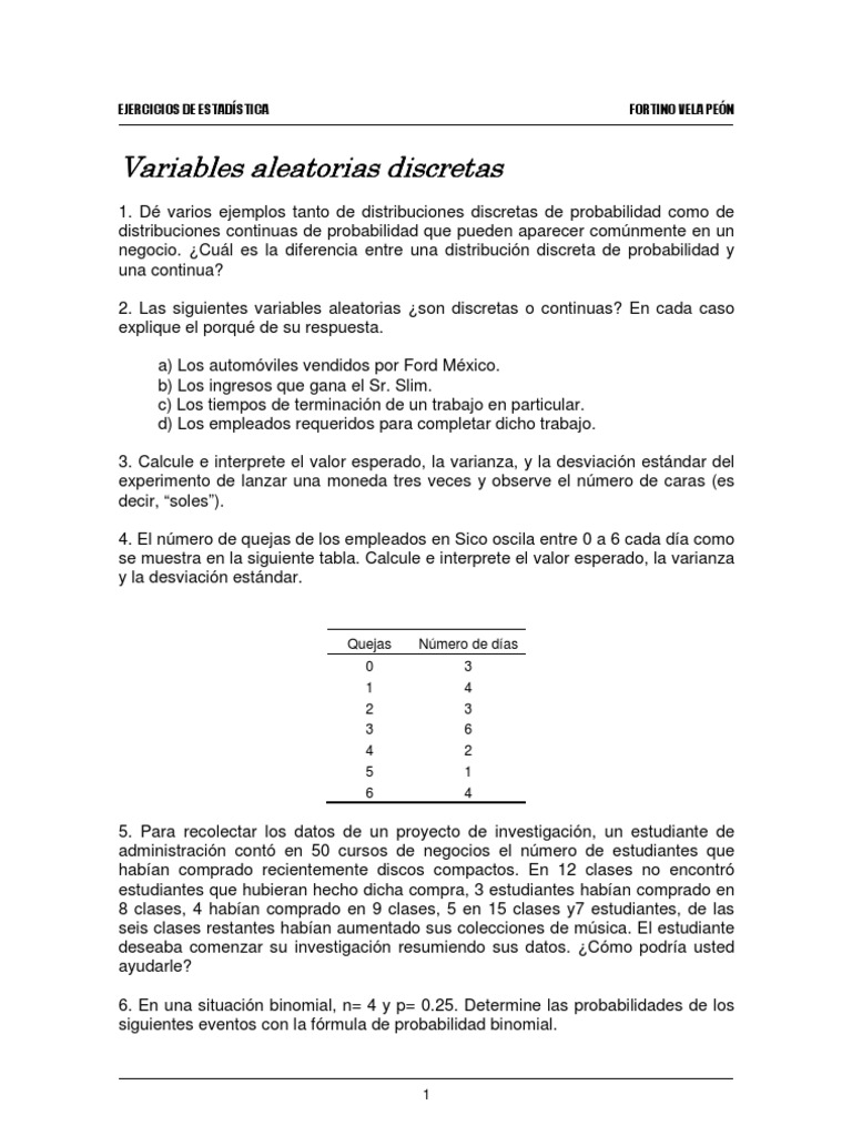 Ejercicio Variables Aleatorias 1 | PDF | Probabilidad | Variable aleatoria
