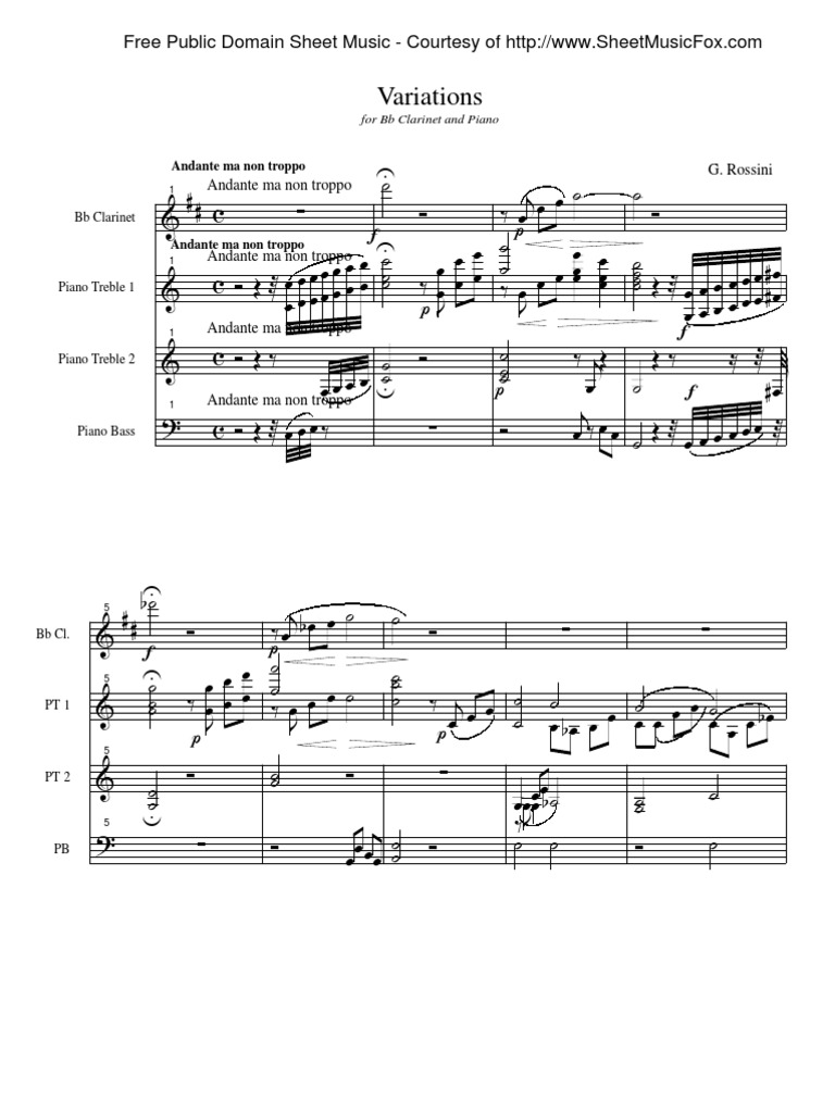 IMSLP02852-Rossini - Variations For Clarinet in BB and Piano | PDF