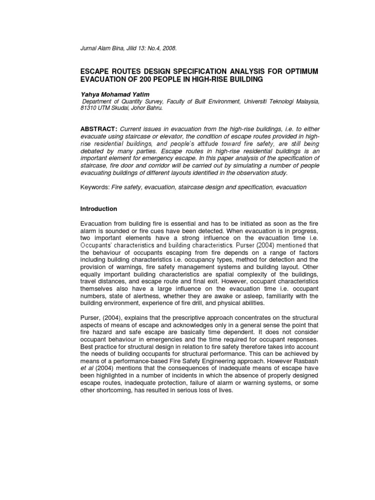 Escape Routes Design Specification Analysis For Optimum Evacuation of ...