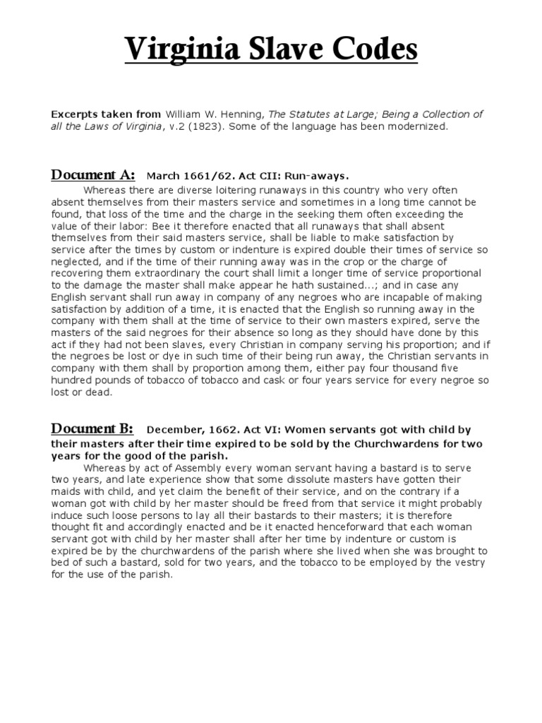 Virginia Slave Codes | PDF | Mulatto | Slavery