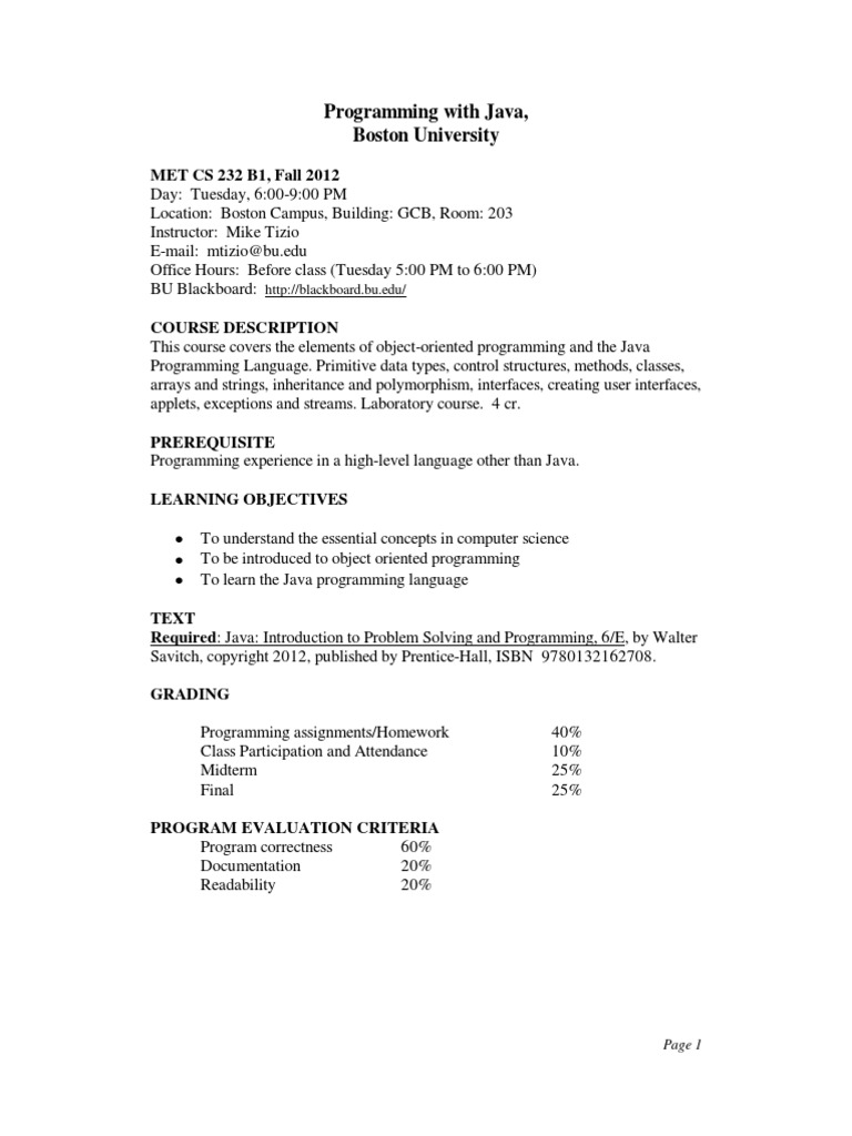 CS 232 Fall 12 | PDF | Java (Programming Language) | Object (Computer ...