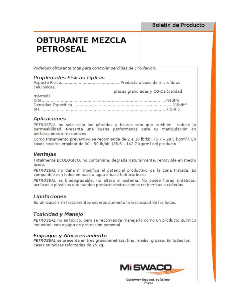 Obturante Mezcla Petroseal | PDF