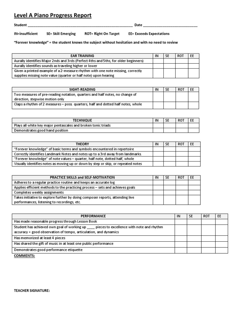 Piano Progress Reports | PDF | Performing Arts | Elements Of Music