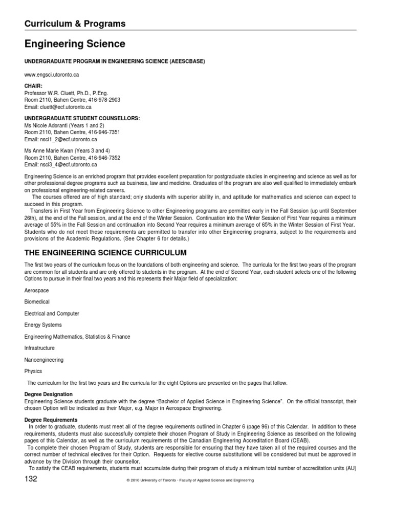 Course Listing For Engineering Science | PDF | Electrical Engineering ...