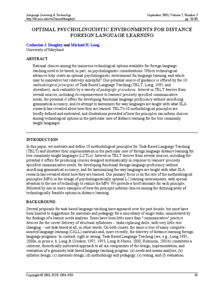 10 Principles of TBLT-Technology 2003-Doughty and Long | PDF | Second ...