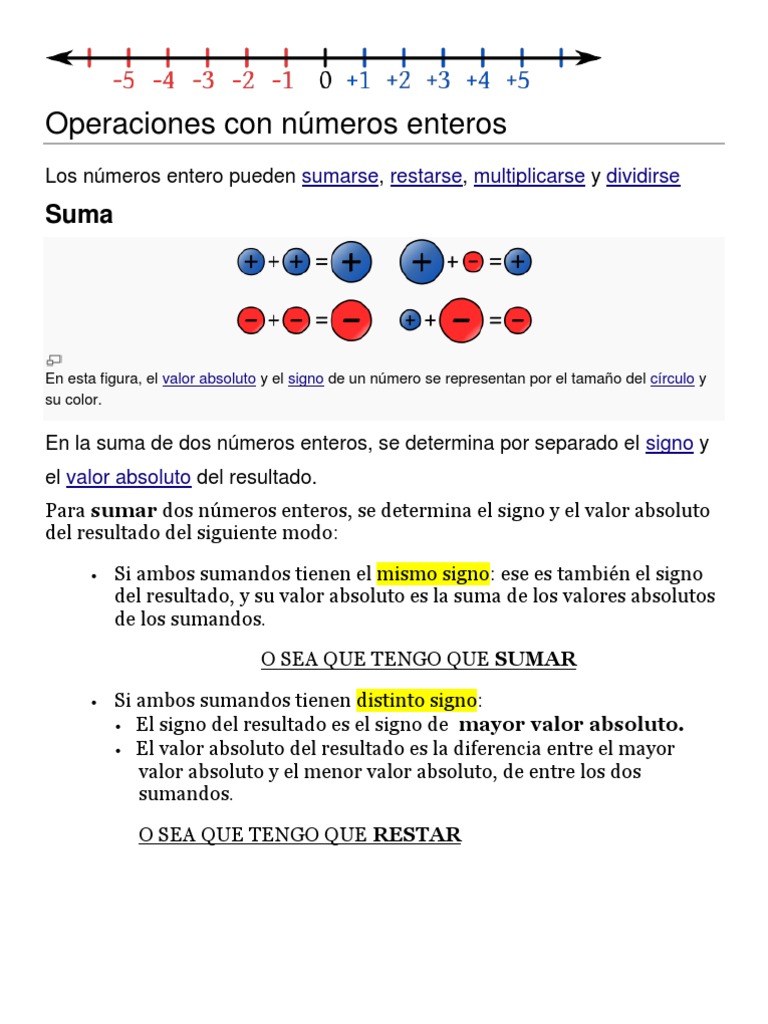 Operaciones Con Números Enteros | PDF