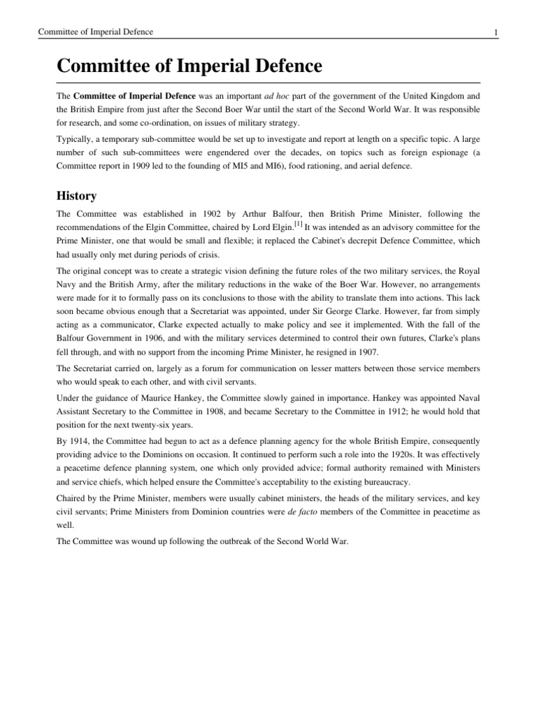 Overview of the Committee of Imperial Defence | PDF | Military ...
