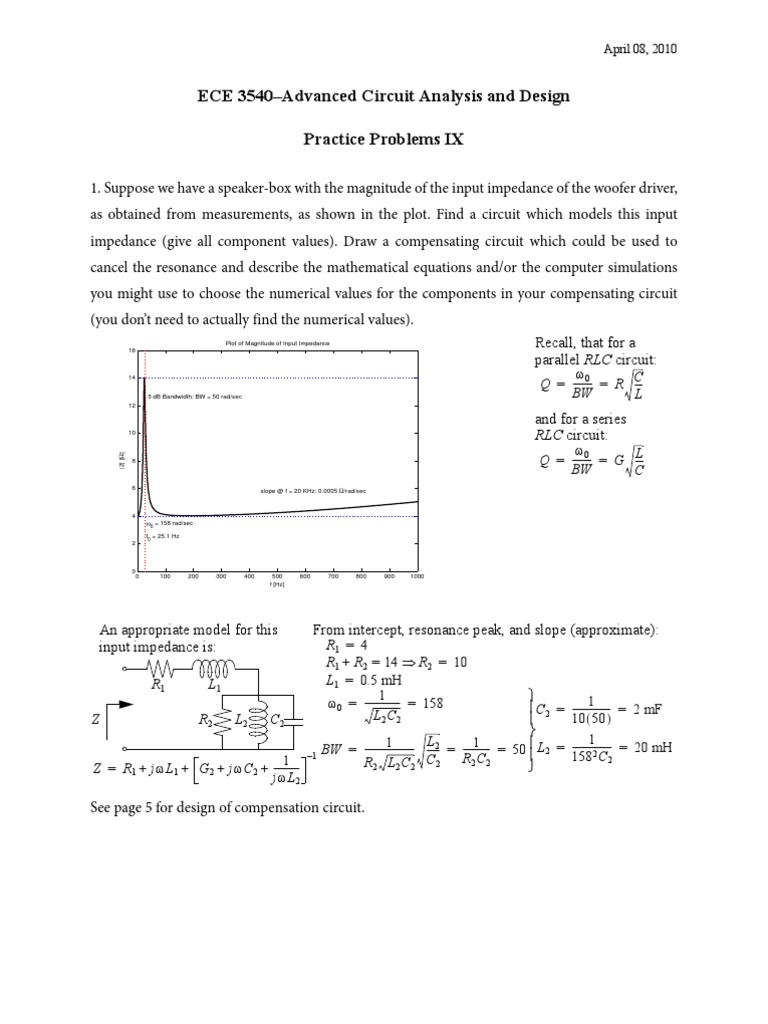 ECE 3540-Advanced Circuit Analysis and Design Practice Problems IX | PDF | Electrical Impedance ...