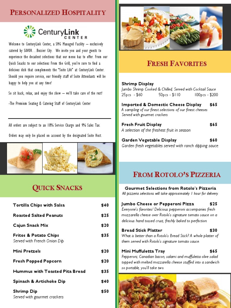 CenturyLink Center Luxury Suite Menu | PDF | Hamburgers | Anheuser ...