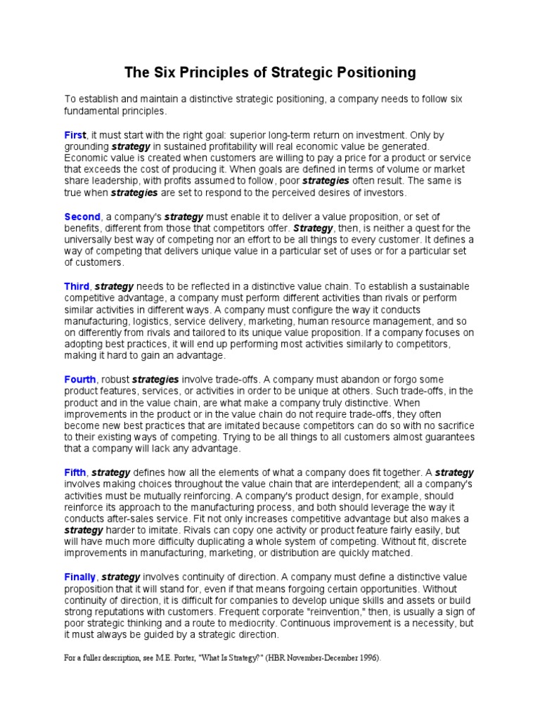 Six Principles of Strategic Positioning | PDF | Strategic Management ...