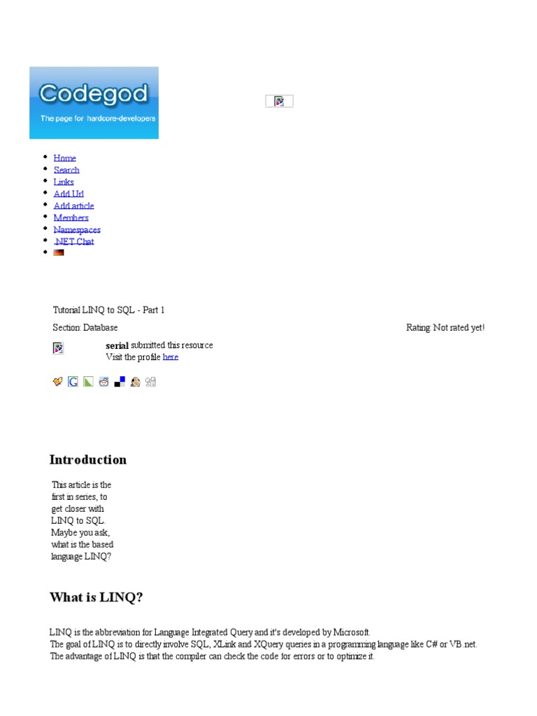 LINQ - Tutorial LINQ To SQL - Part 1 (CodeGod - de Backup) | PDF ... LINQ - Tutorial LINQ To SQL - Part 1 (CodeGod - de Backup) | PDF ...