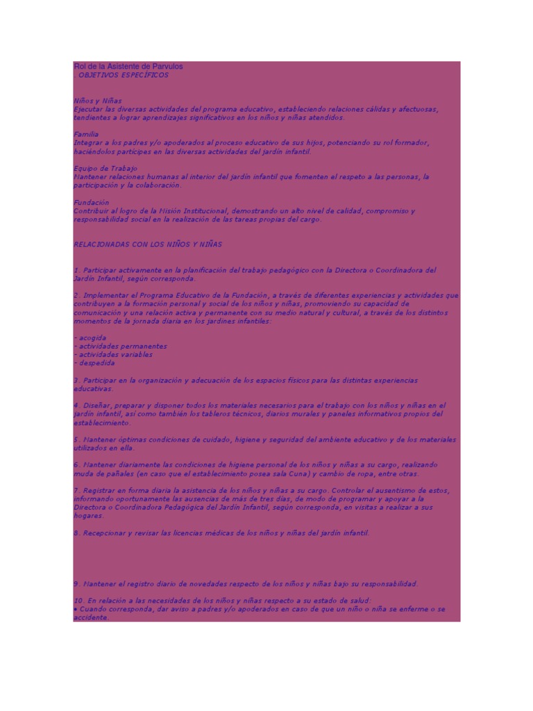 Rol de La Asistente de Parvulos | PDF | Hospital | Jardín de infancia