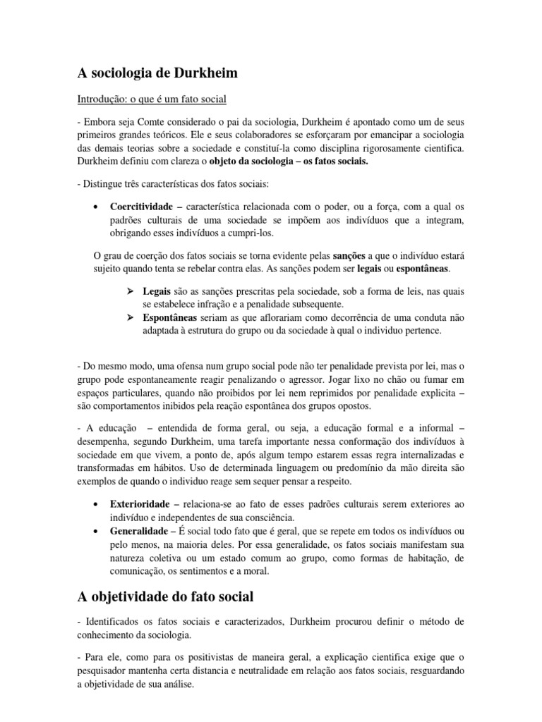Fatos Sociais em Durkheim | PDF | Émile Durkheim | Sociologia