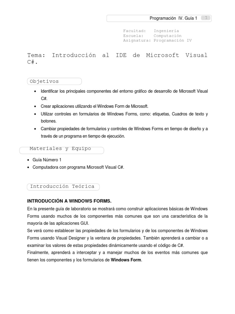 Guia Windows Forms en C# | PDF | Programa de computadora | Programación