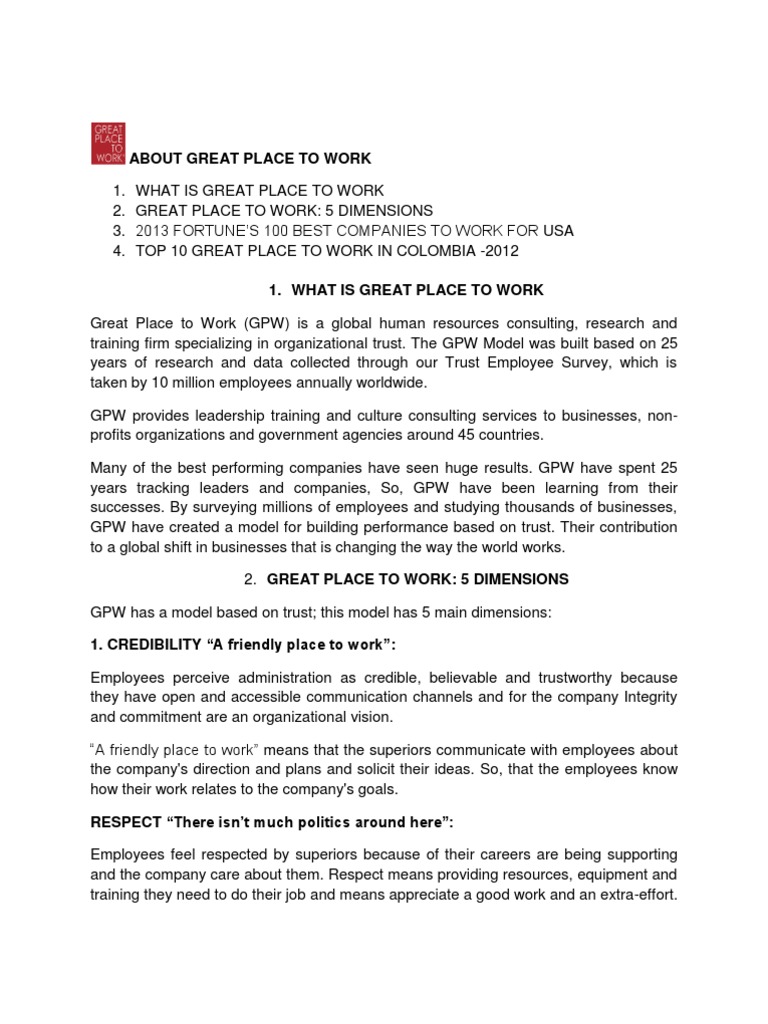Presentation GREAT PLACE TO WORK | PDF | Employment | Leadership