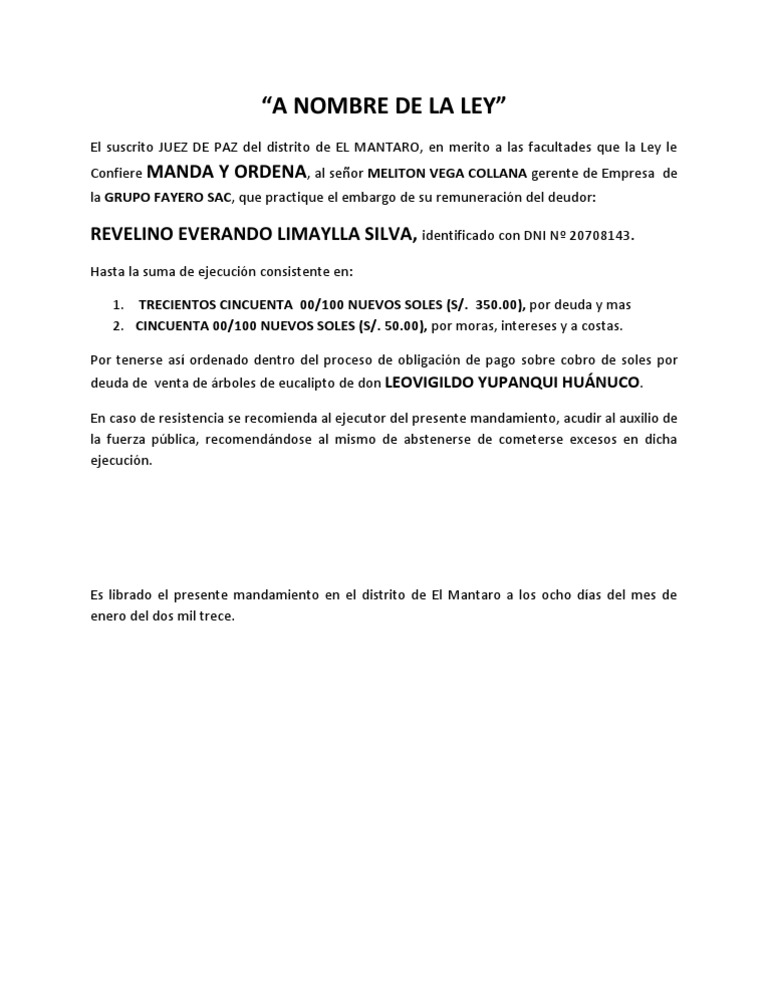 Acta de Embargo de Bienes