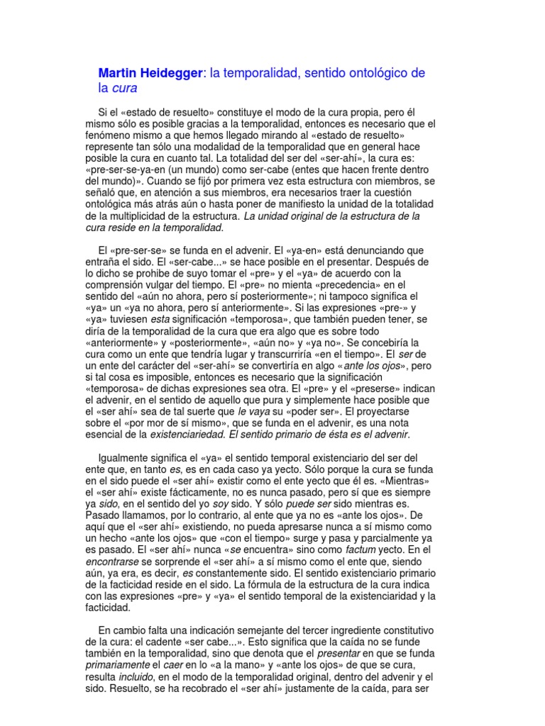 Temporalidad y cura en Heidegger | PDF | Ontología | Science