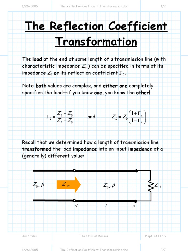 The Reflection Coefficient Transformation | PDF | Transmission Line | Trigonometric Functions
