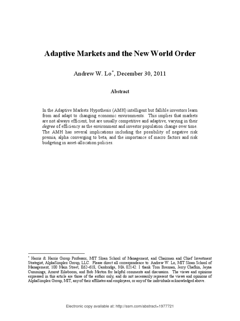 Adaptive Markets - Andrew Lo | Download Free PDF | Asset Allocation | Risk