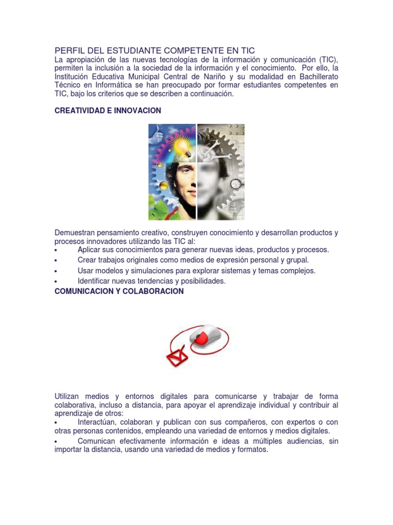 Perfil Del Estudiante Competente en Tic PDF | PDF | Tecnología de ...