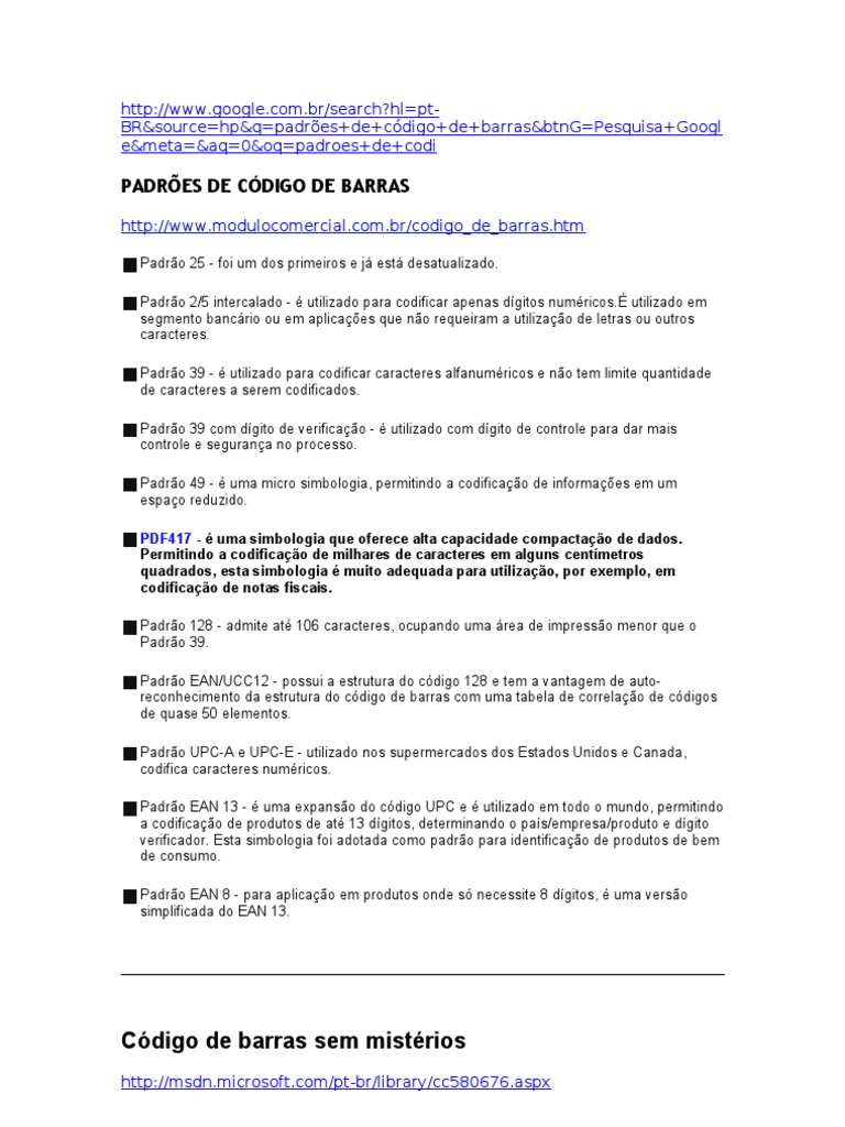 Padrões de Código de Barras | PDF | Microsoft Access | Informação