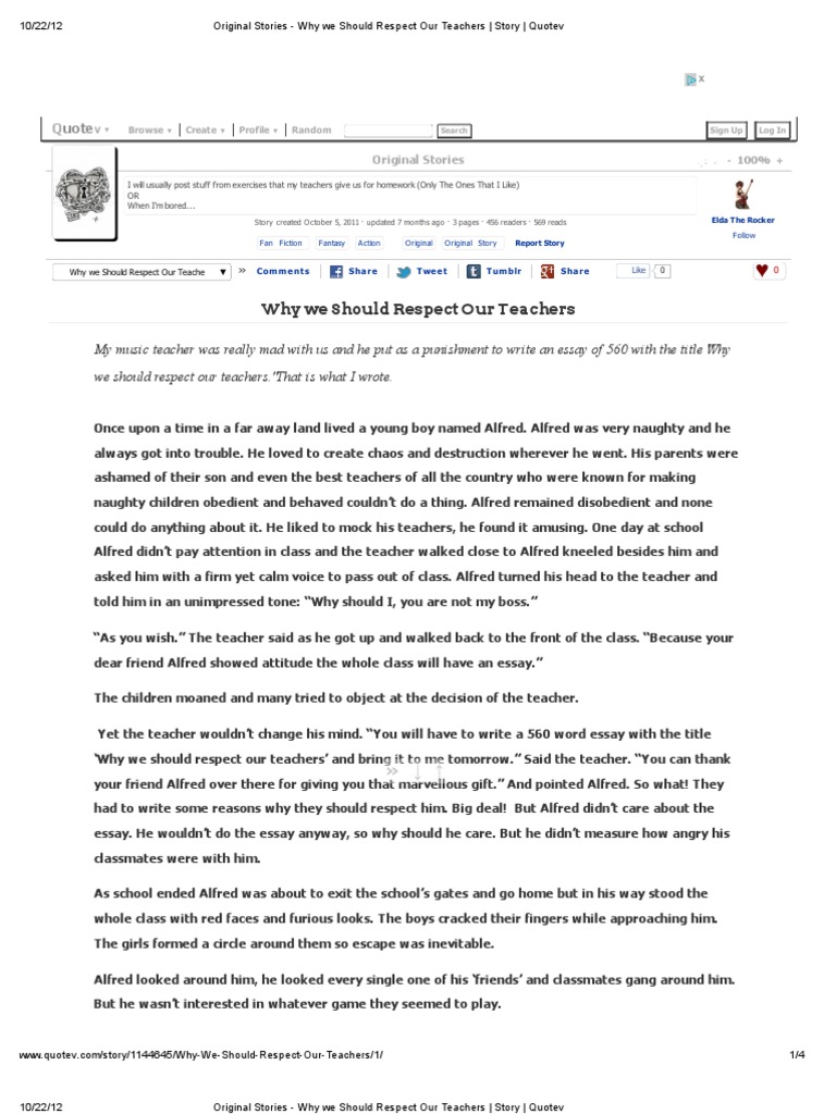 Original Stories - Why We Should Respect Our Teachers - Story - Quotev | Download Free PDF | One ...