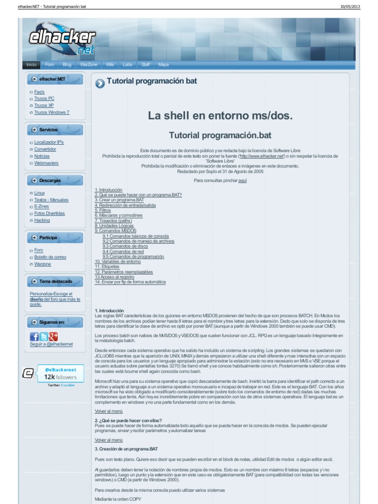 Tutorial Programación Bat | PDF | Interfaz de línea de comando ...