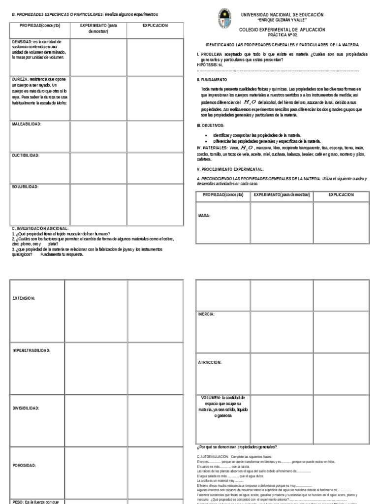 Práctica Propiedades de La Materia | PDF | Importar | Densidad