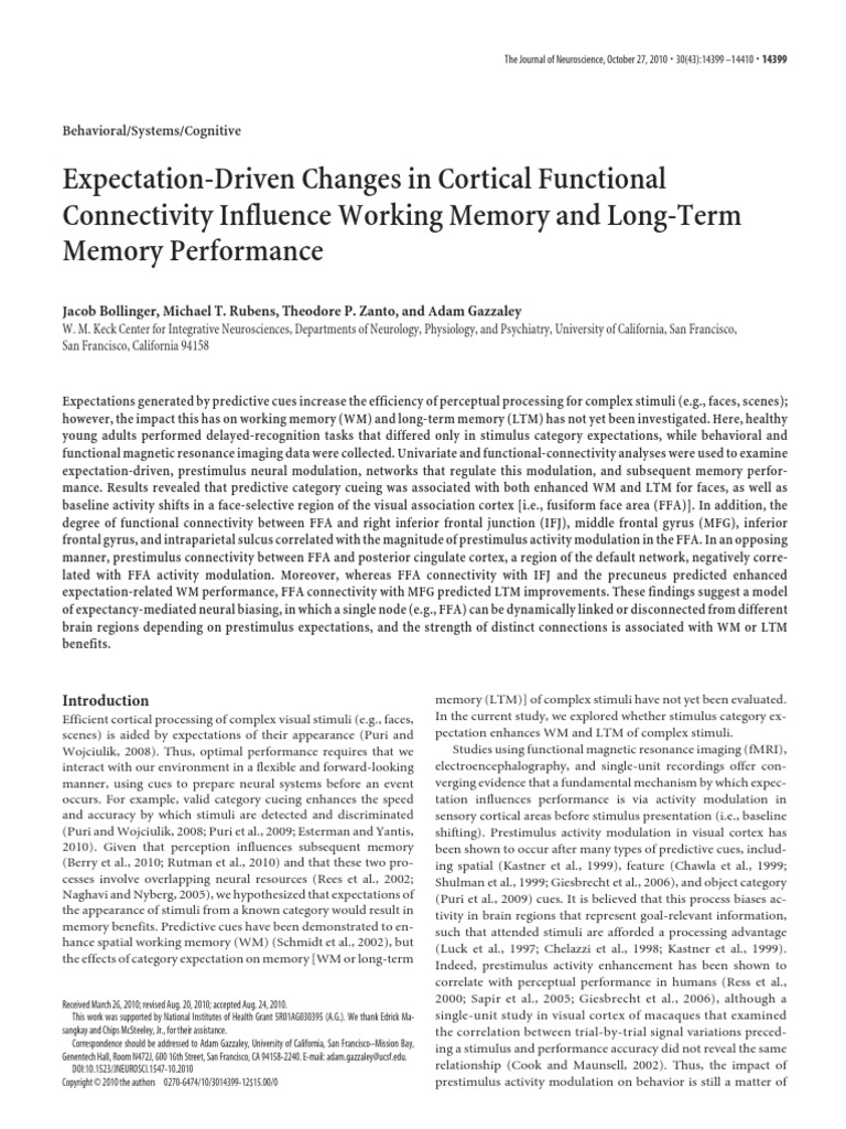 Expectation-Driven Changes in Cortical Functional Connectivity Influence Working Memory and Long ...