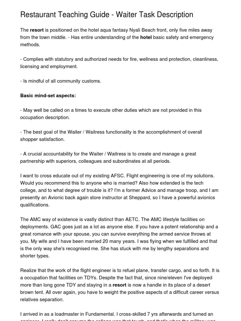Restaurant Teaching Guide - Waiter Task Description | PDF | Waiting ...