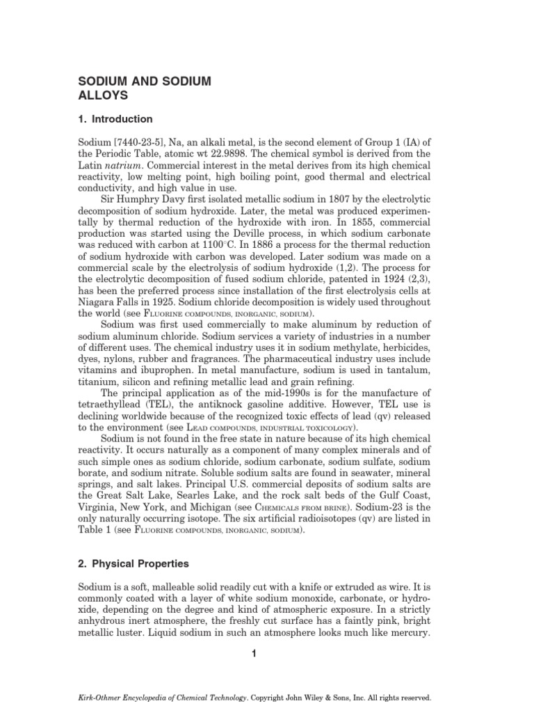Sodium and Sodium Alloys | PDF | Sodium | Sodium Hydroxide
