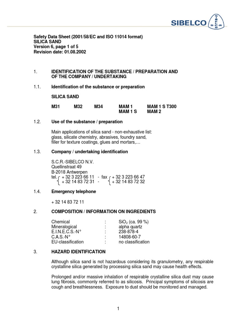 Silica Sand Msds | Silicon Dioxide | Dust