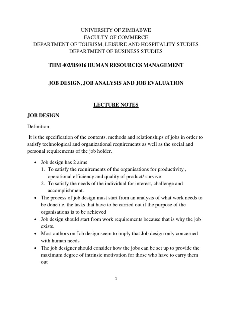 Job Design, Analysis, and Evaluation Guide | PDF | Employment | Motivation