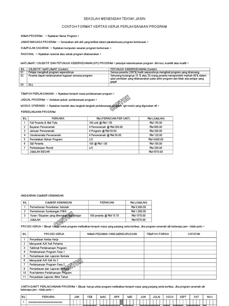 Format Kertas Kerja Program | PDF