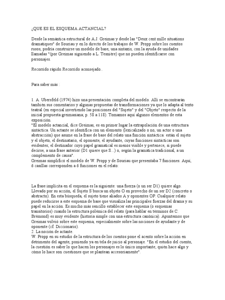 Que Es El Esquema Actancial | Sintaxis | Asunto (gramática)