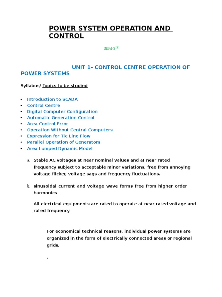 Psoc Notes Vtu Unit 1 | PDF | Scada | Electric Power System