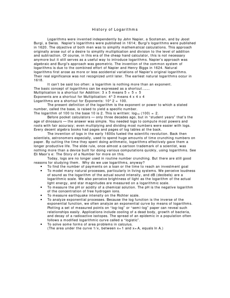 History of Logarithms | PDF