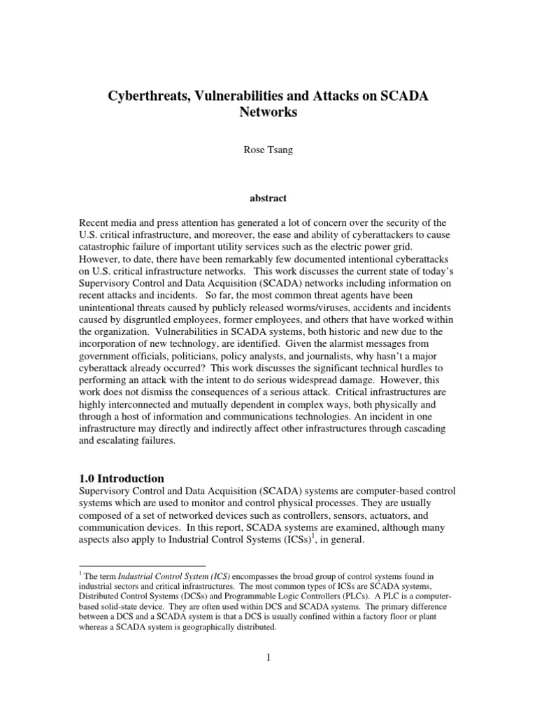 Tsang SCADA Attacks | PDF | Scada | Cyber Attack