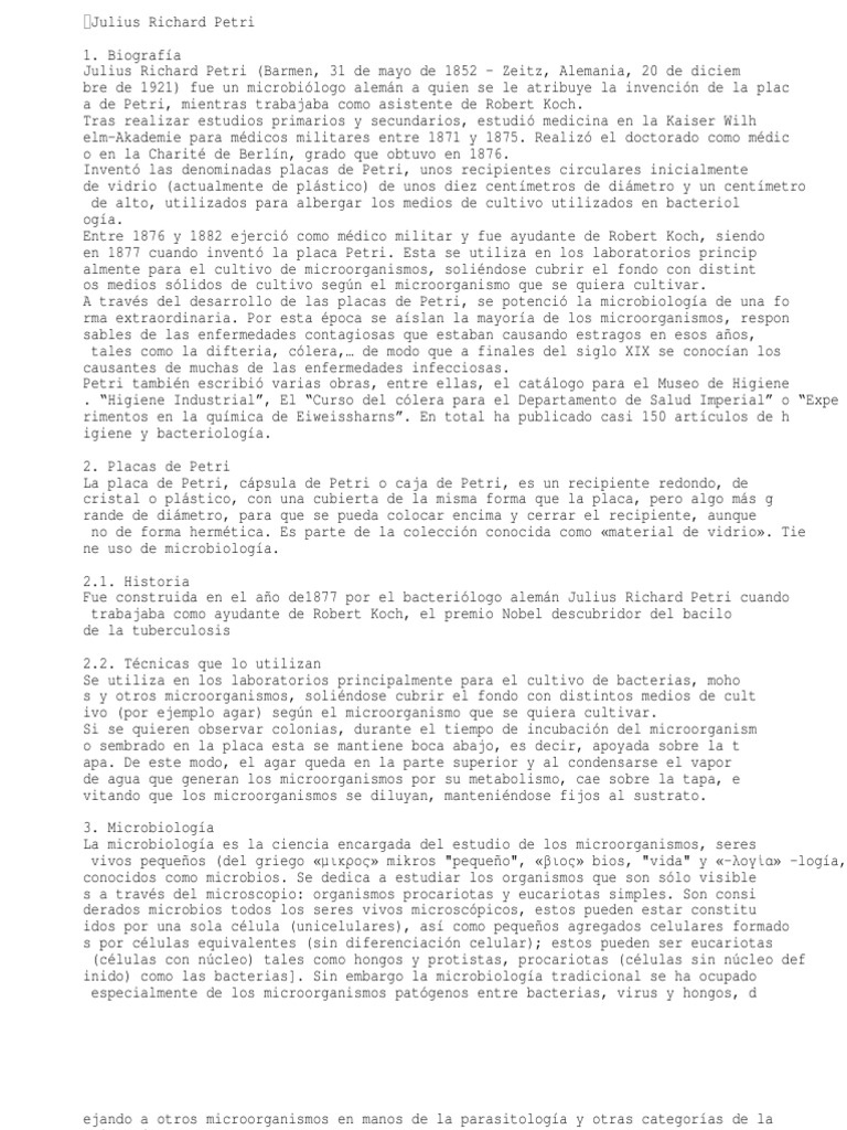 Julius Petri y la Placa de Petri | PDF | Microbiología | Microorganismo