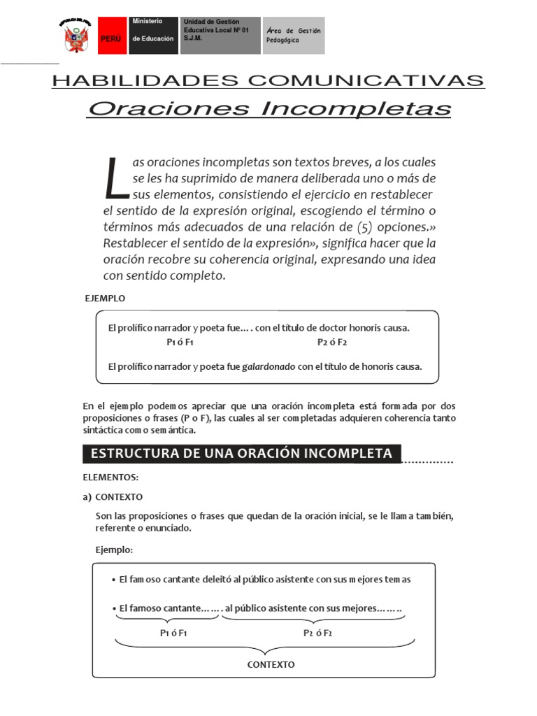 Oraciones Incompletas Teoria y Practica Solucionada | PDF | Oración ...