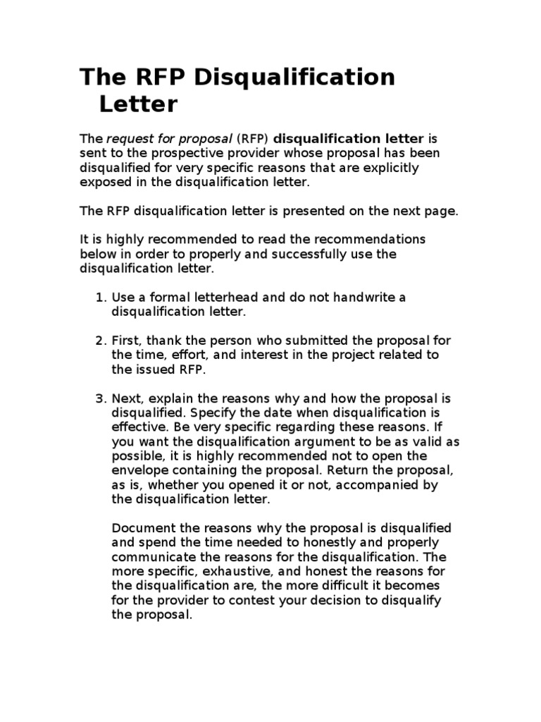 RFP Disqualification Letter | Request For Proposal | Professional Wrestling