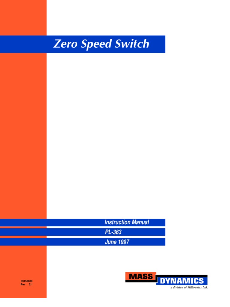 Zero Speed Switch: Instruction Manual PL-363 | PDF | Relay | Switch