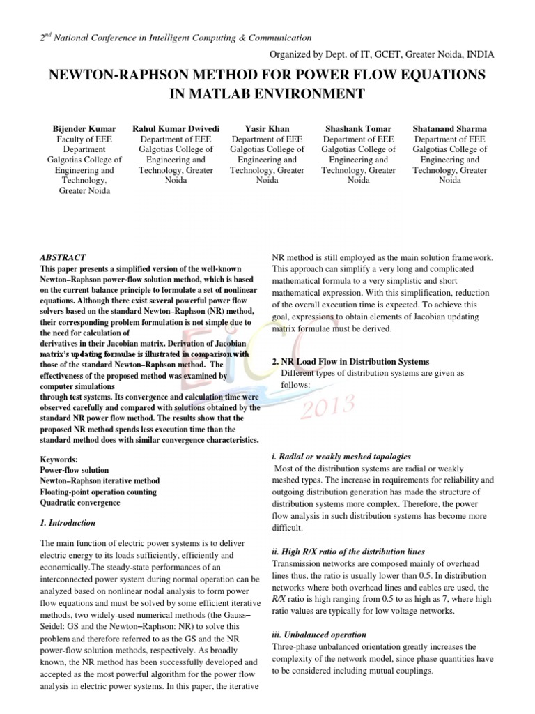 Newton-Raphson Method For Power Flow Equations in Matlab Environment ...