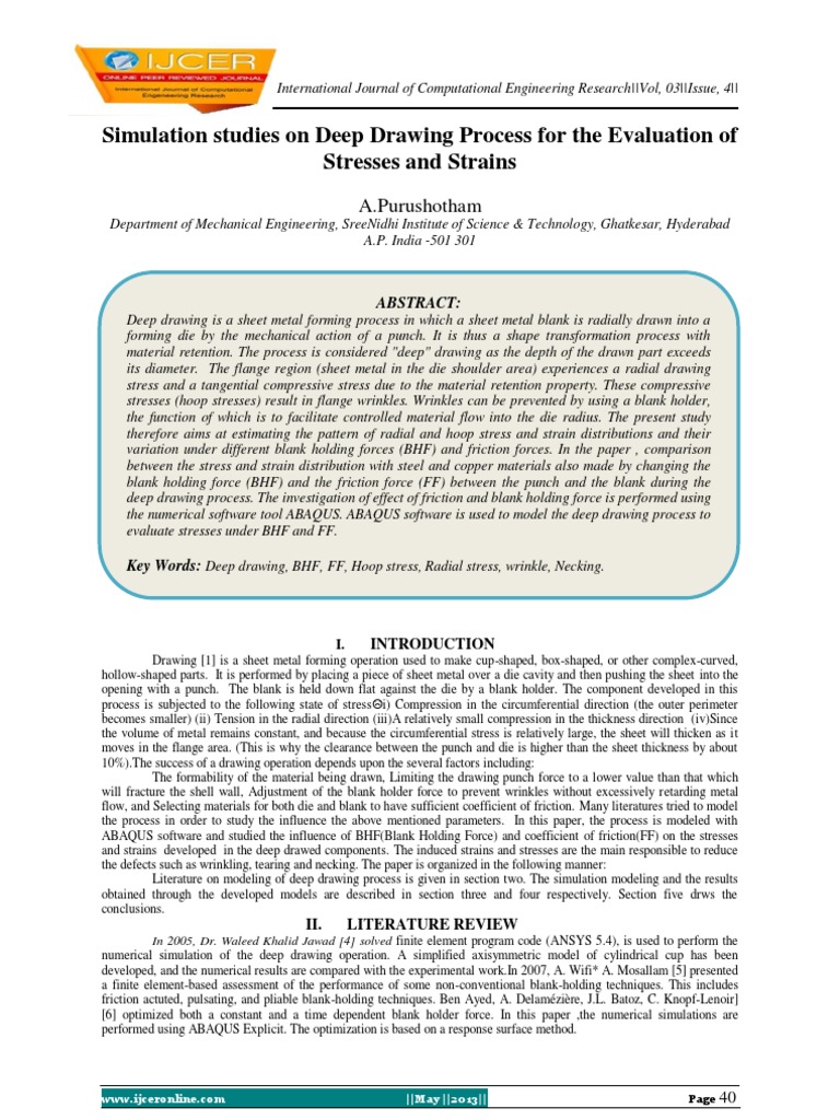 Simulation Studies On Deep Drawing Process For The Evaluation of ...