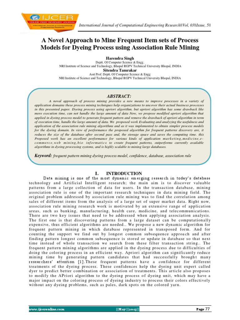 A Novel Approach To Mine Frequent Item Sets of Process Models For Dyeing Process Using ...