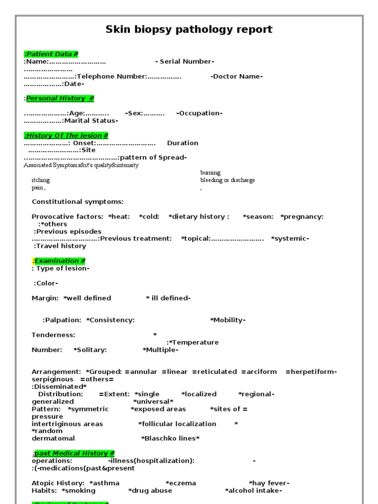 Skin Biopsy Pathology Report Template | PDF