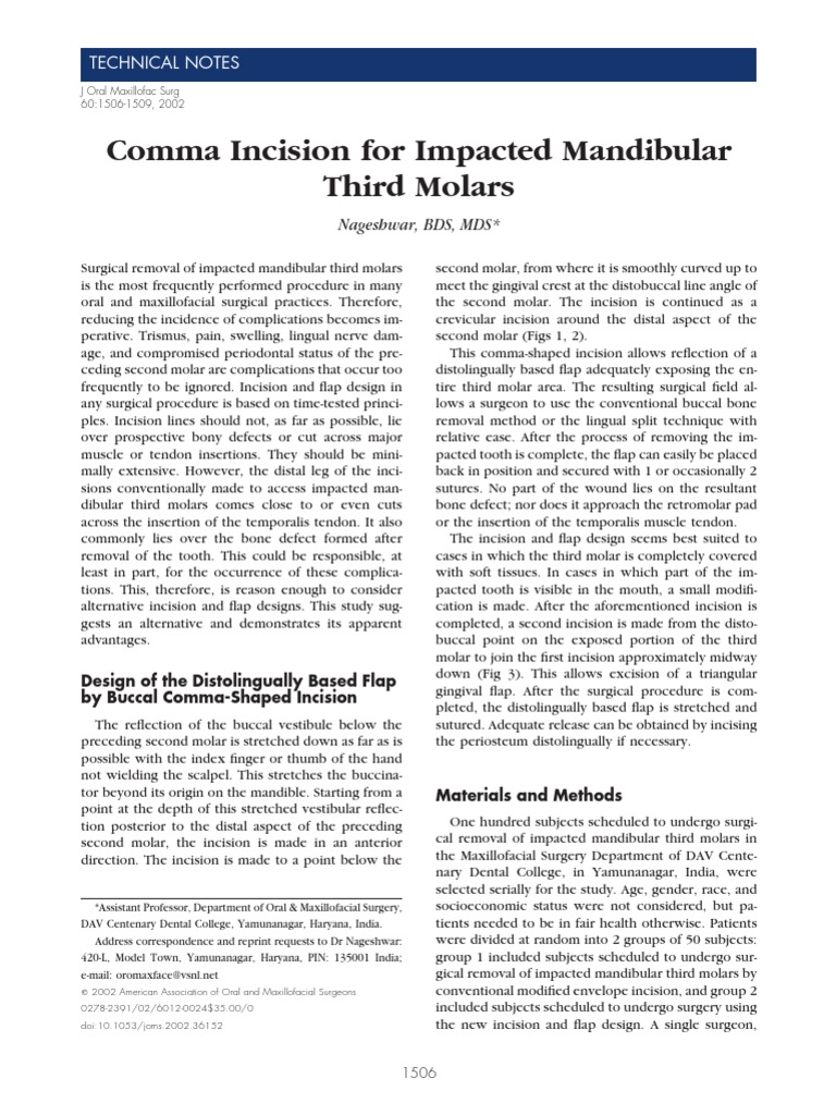 Comma Incision For Impacted Mandibular Third Molars | Download Free PDF ...