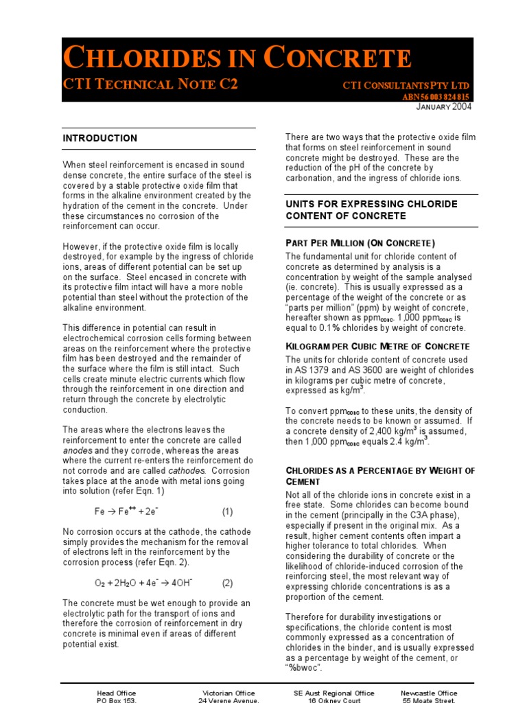 Chlorides in Concrete | PDF | Corrosion | Anode