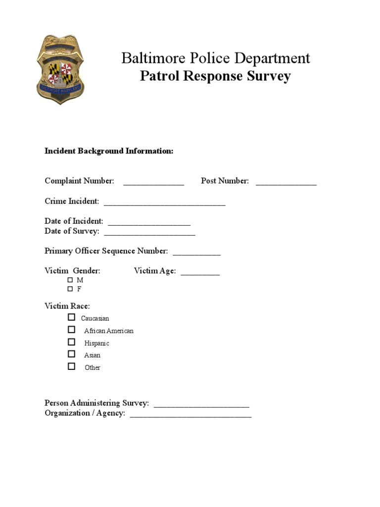 Appendix A Patrol Survey | PDF | Race And Ethnicity In The United ...