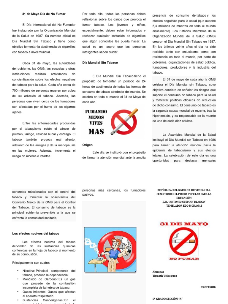 triptico de dia de no fumar.docx | Fumar tabaco | Tabaco